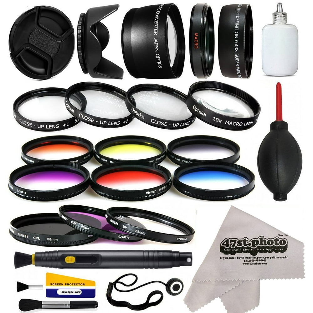 58mm Professional Lens +Filter Kit for Camcorders featuring HD 0.43x ...