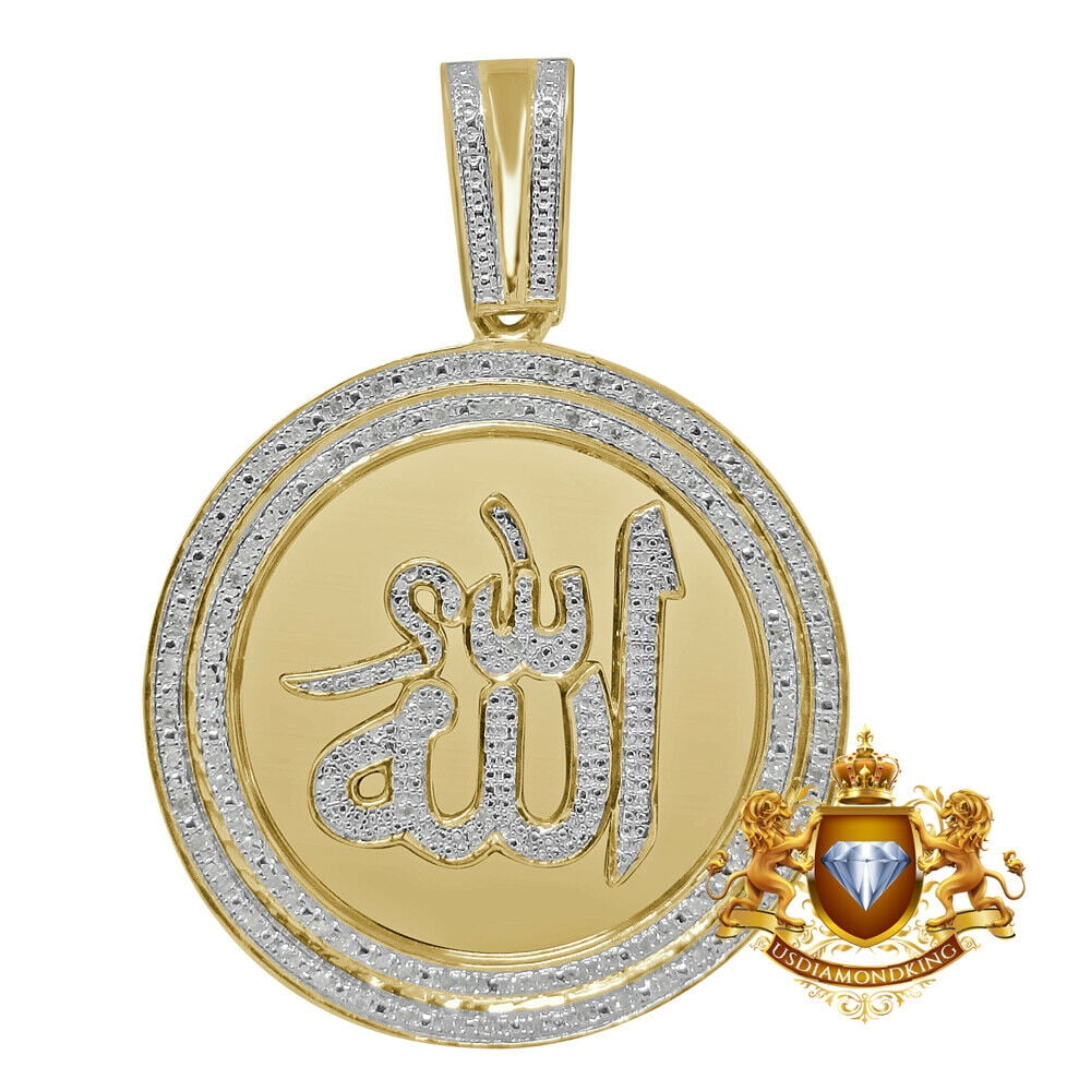 Men's Real Genuine Diamond Allah Gold Muslim Arabic Islamic Religious ...