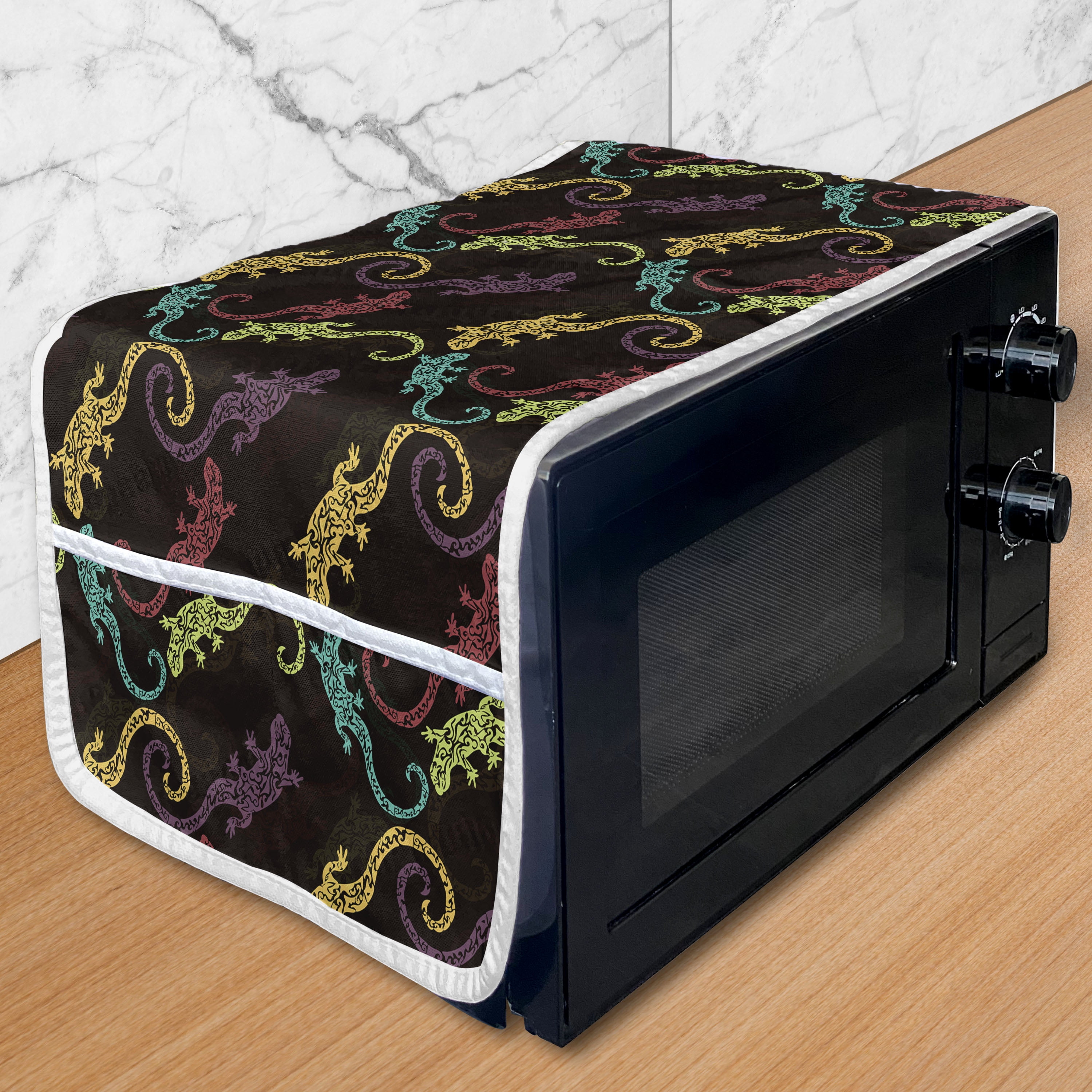 Gecko Microwave Oven Cover, Abstract Reptiles Composition of Lizards ...