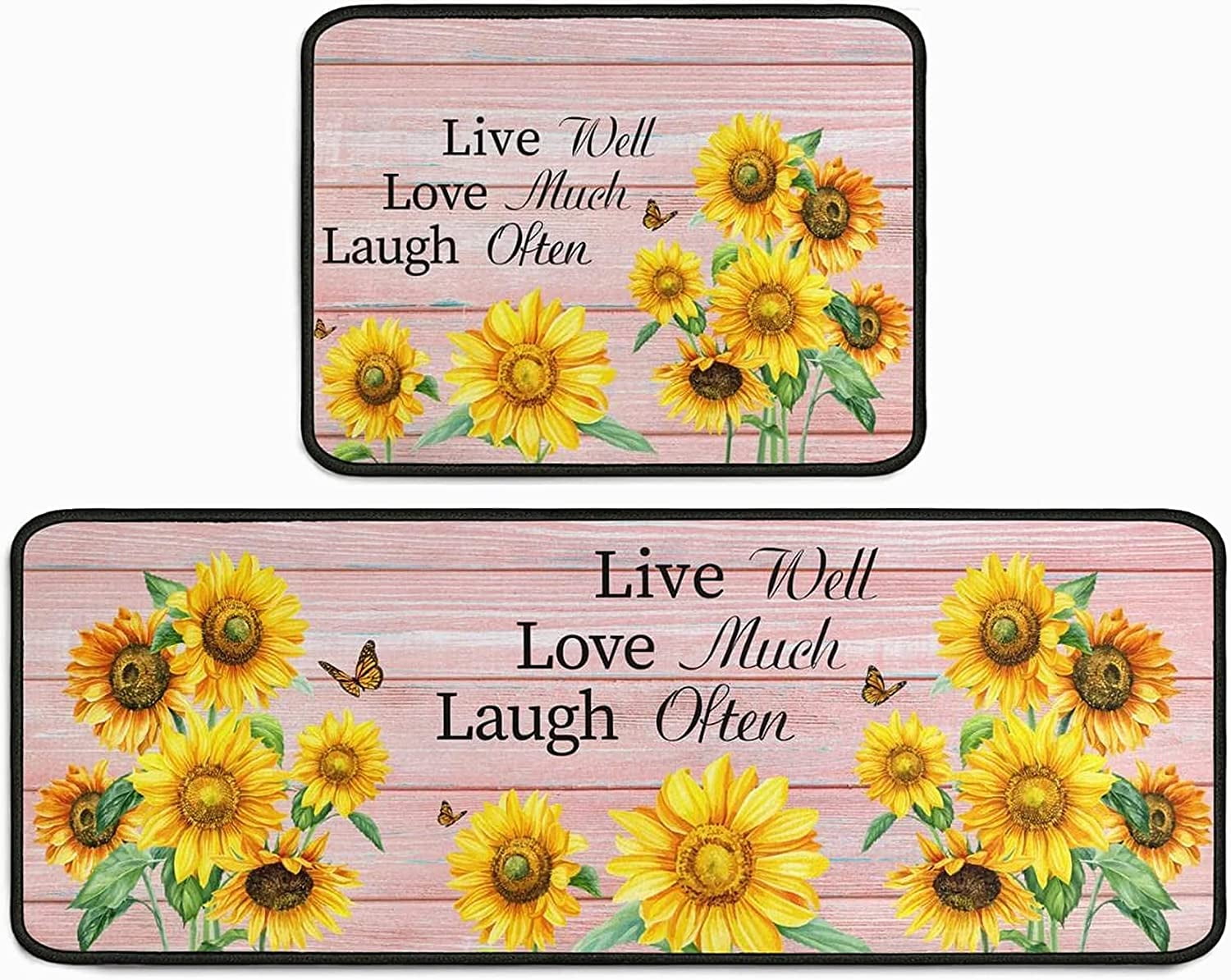 Sunflower Theme Kitchen Decor Rug 2 Pieces Set Absorb Water Runner Rugs ...