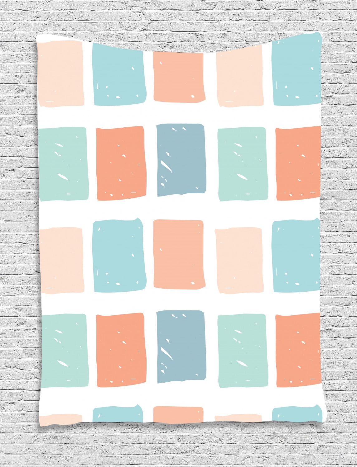 Colorful Tapestry, Pale Colored Squares Mosaic Style Geometric Shapes ...