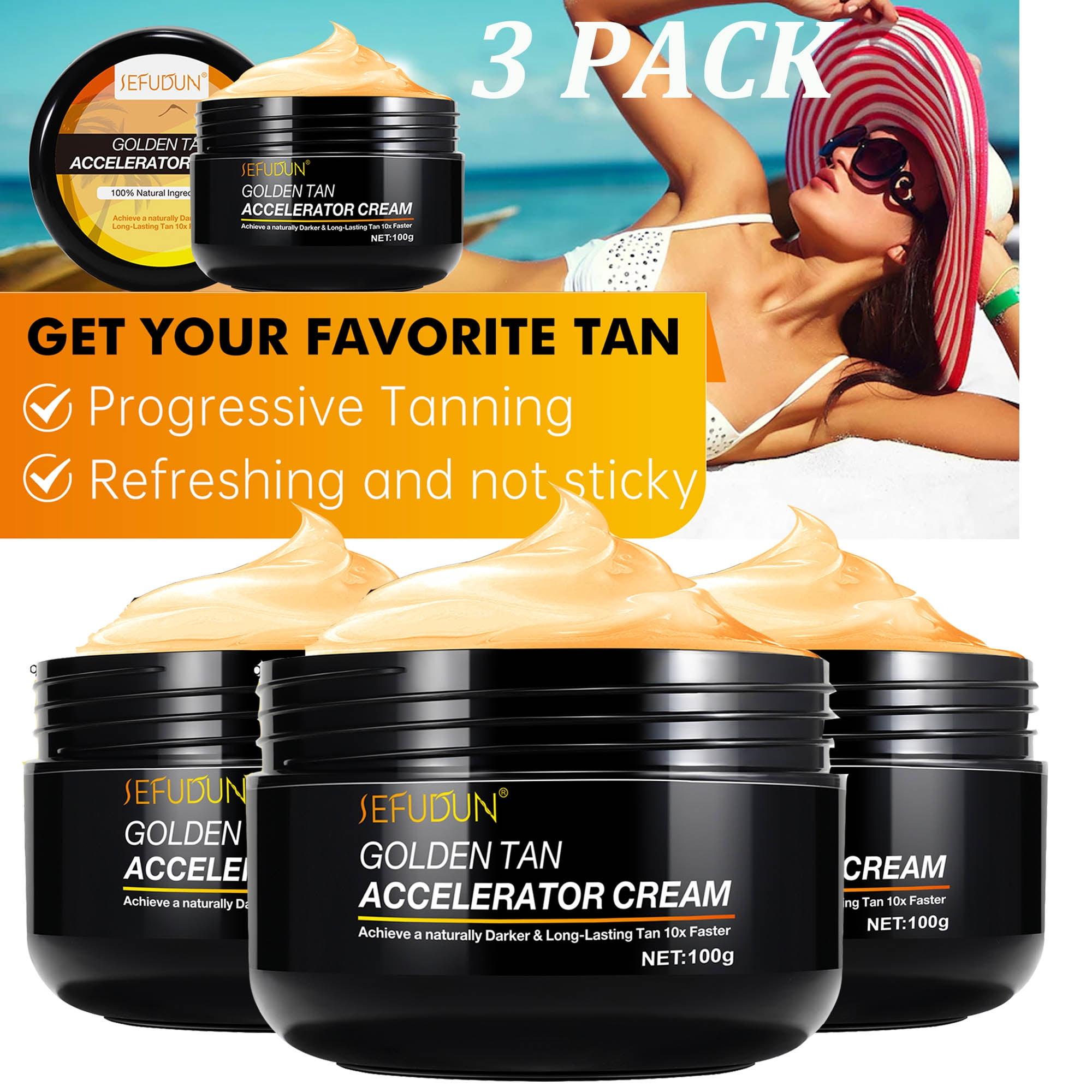 Sefudun Sunless Tanning Lotion for Women Men,Golden Tan Accelerator Cream 100g,with Carrot Oil ...