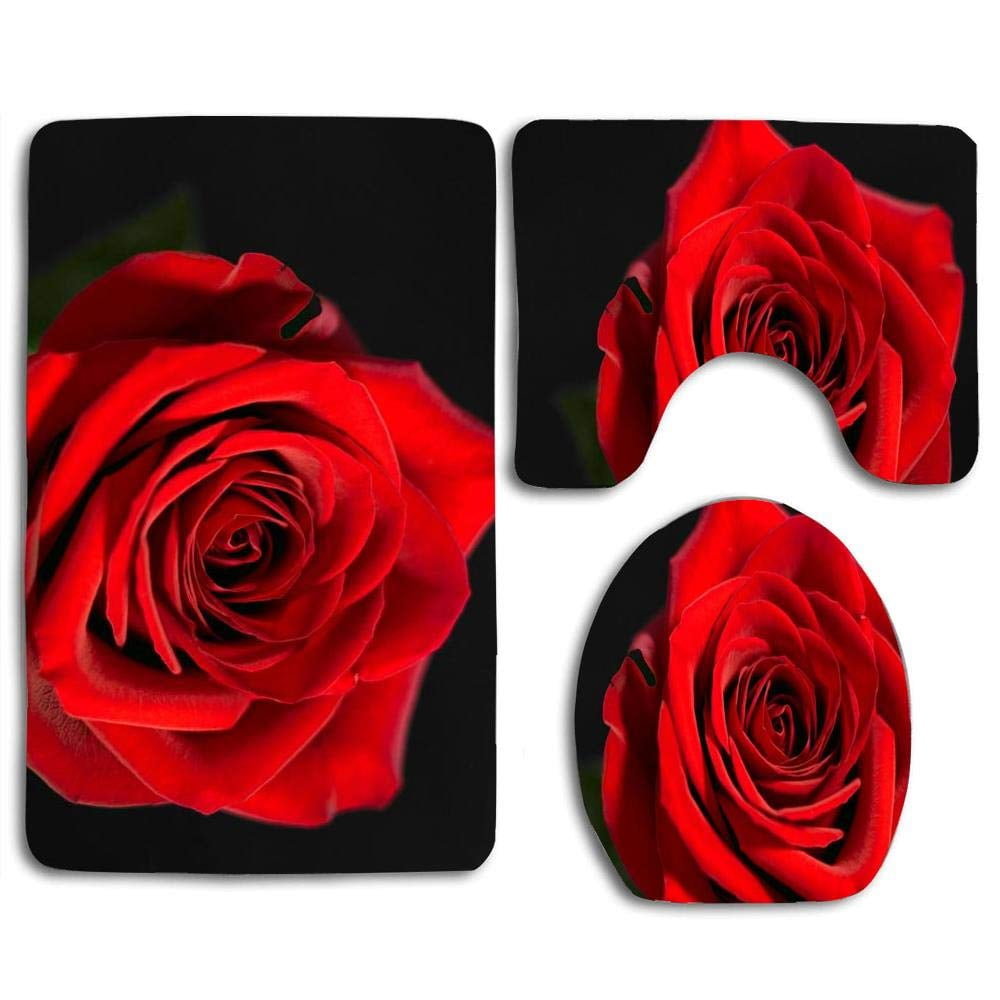 PUDMAD Red Rose 3 Piece Bathroom Rugs Set Bath Rug Contour Mat and ...