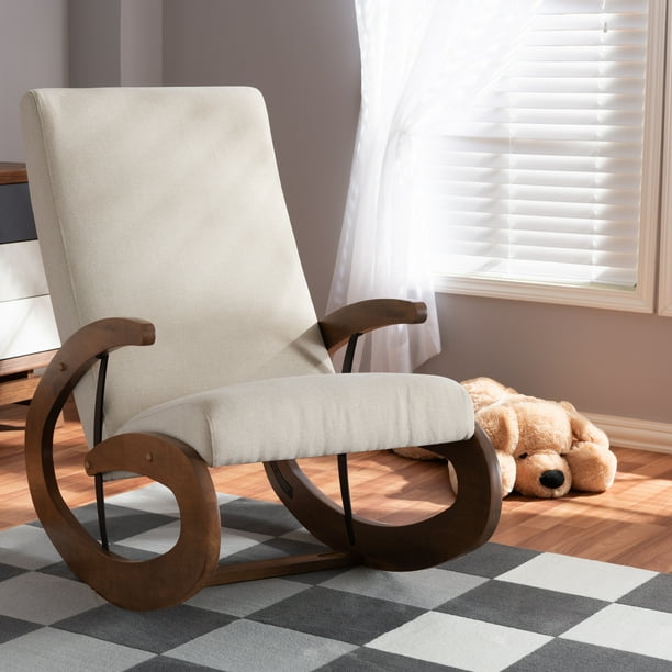 Baxton Studio Kaira Fabric High Back & Slat Back Rocking Chair, Light ...