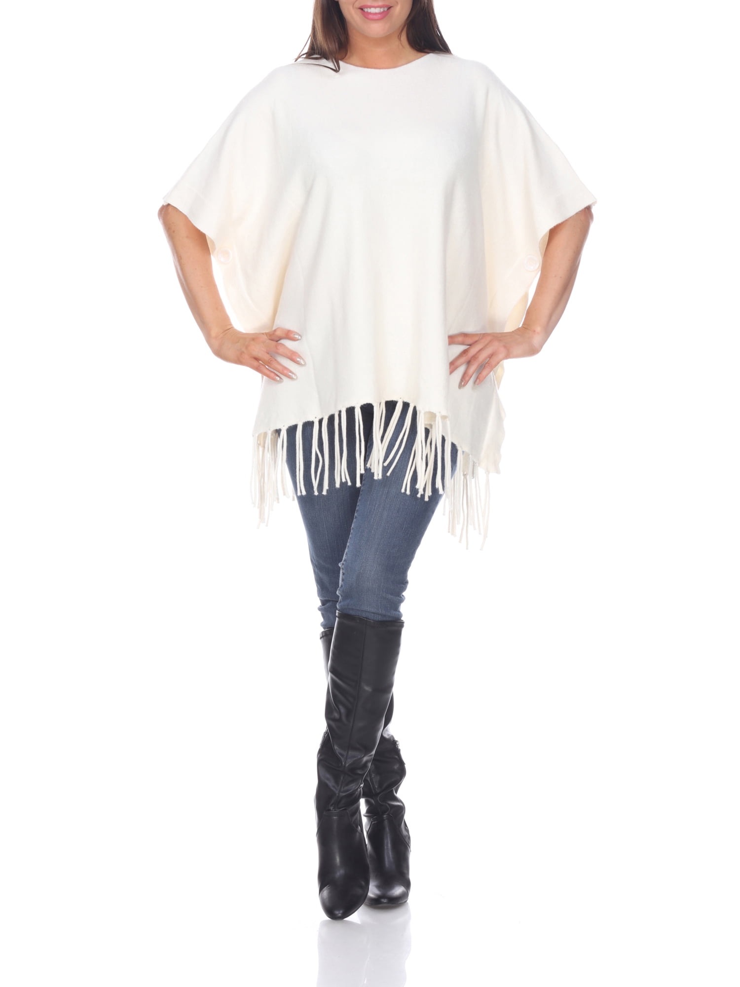 White Mark Women's Megara Side Buttoned Fringe Poncho - Walmart.com