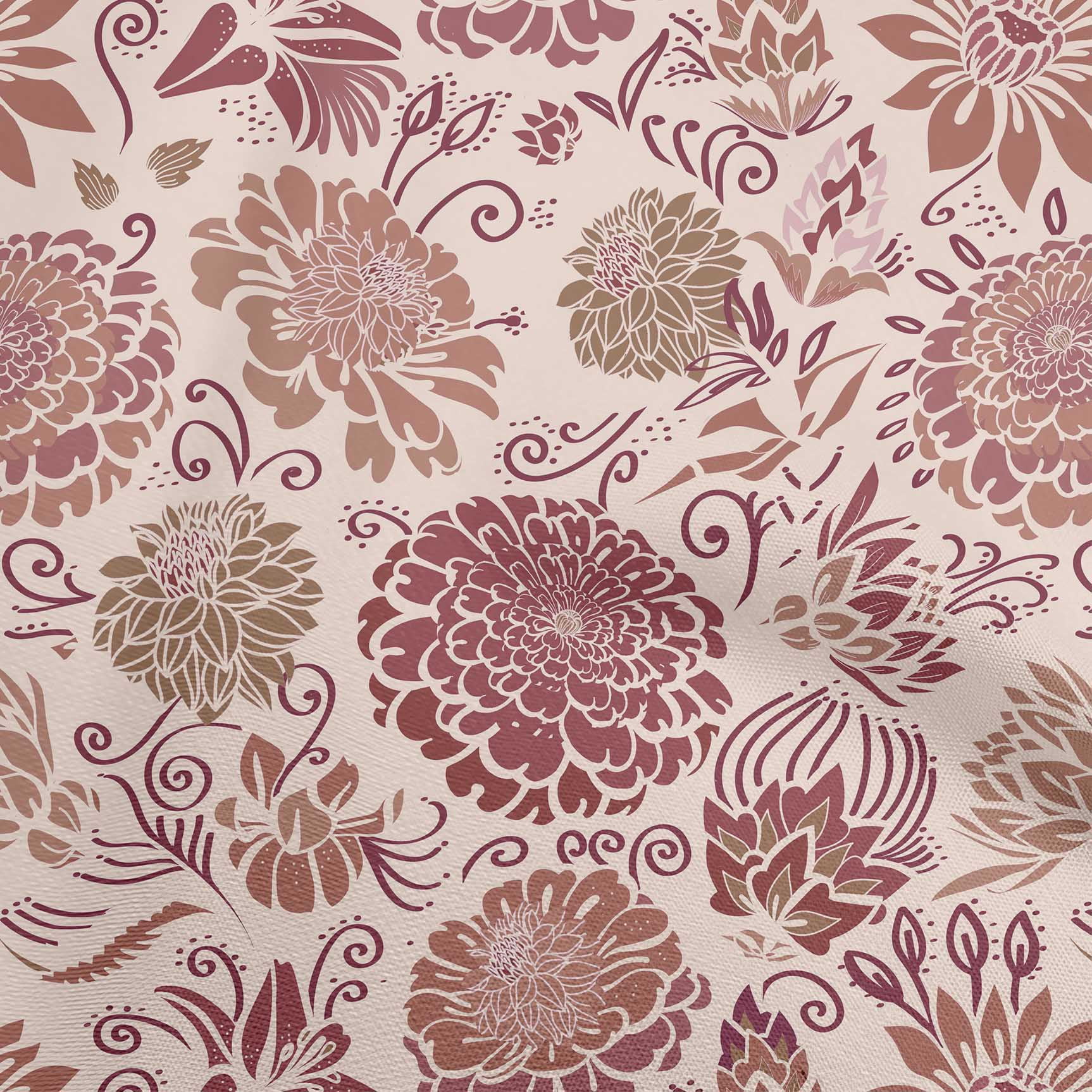 oneOone Silk Tabby Brown Fabric Asian Chinese Flower Sewing Material ...