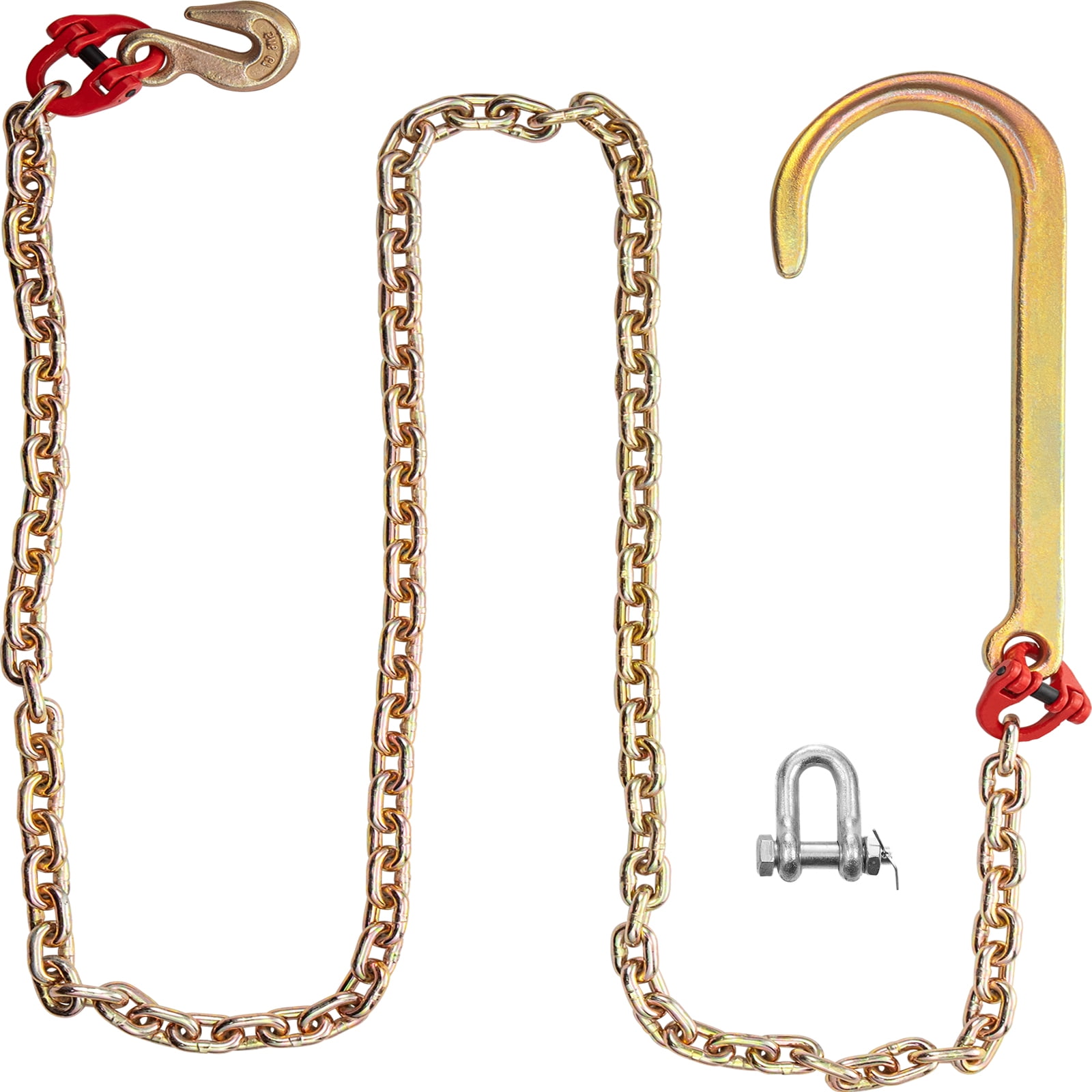 VEVOR J Hook Tow Chain, 5/16in x 8ft Tow Chain Bridle with 15 inch J Hook, Heavy Duty Grade 80 J ...
