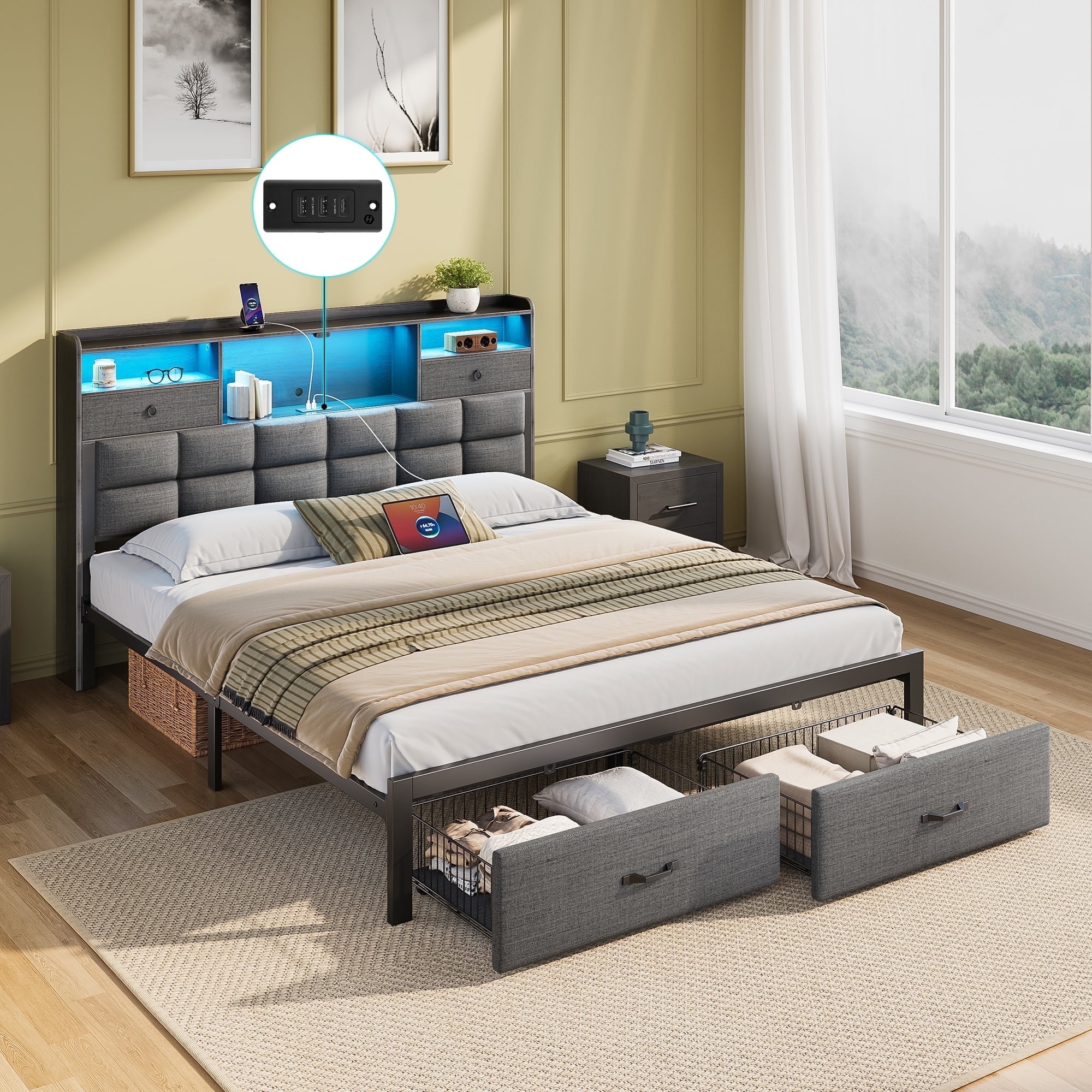 Click here for Greenstell Queen Bed Frame With Drawers And Headbo... prices