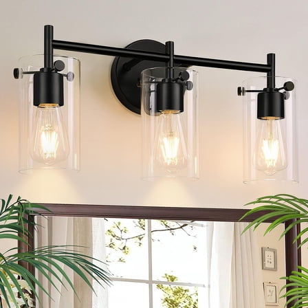 Elmcroft 29 in. 3-Light Matte Black Farmhouse Vanity with 4-Piece ...