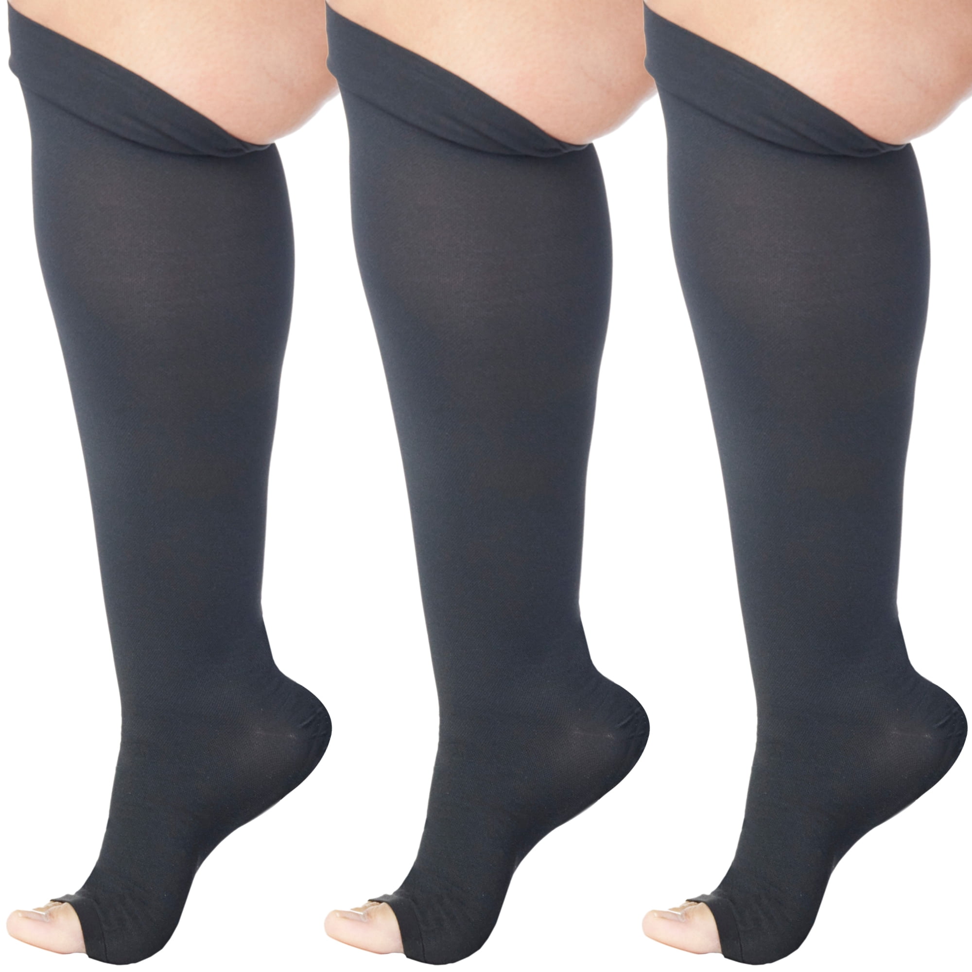 (3 Pairs)Made in USA - Plus Size Compression Socks 10-20mmHg - Black ...
