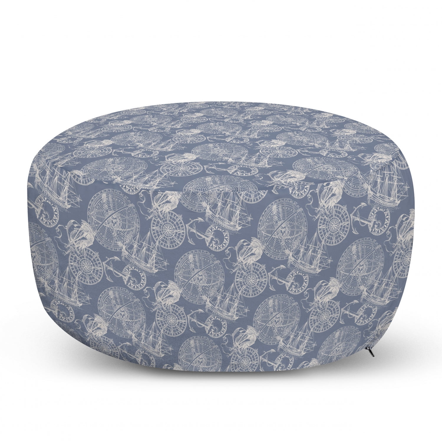 Nautical Pouf Cover with Zipper, Sail Boats Anchor Pirate Ship Wind ...