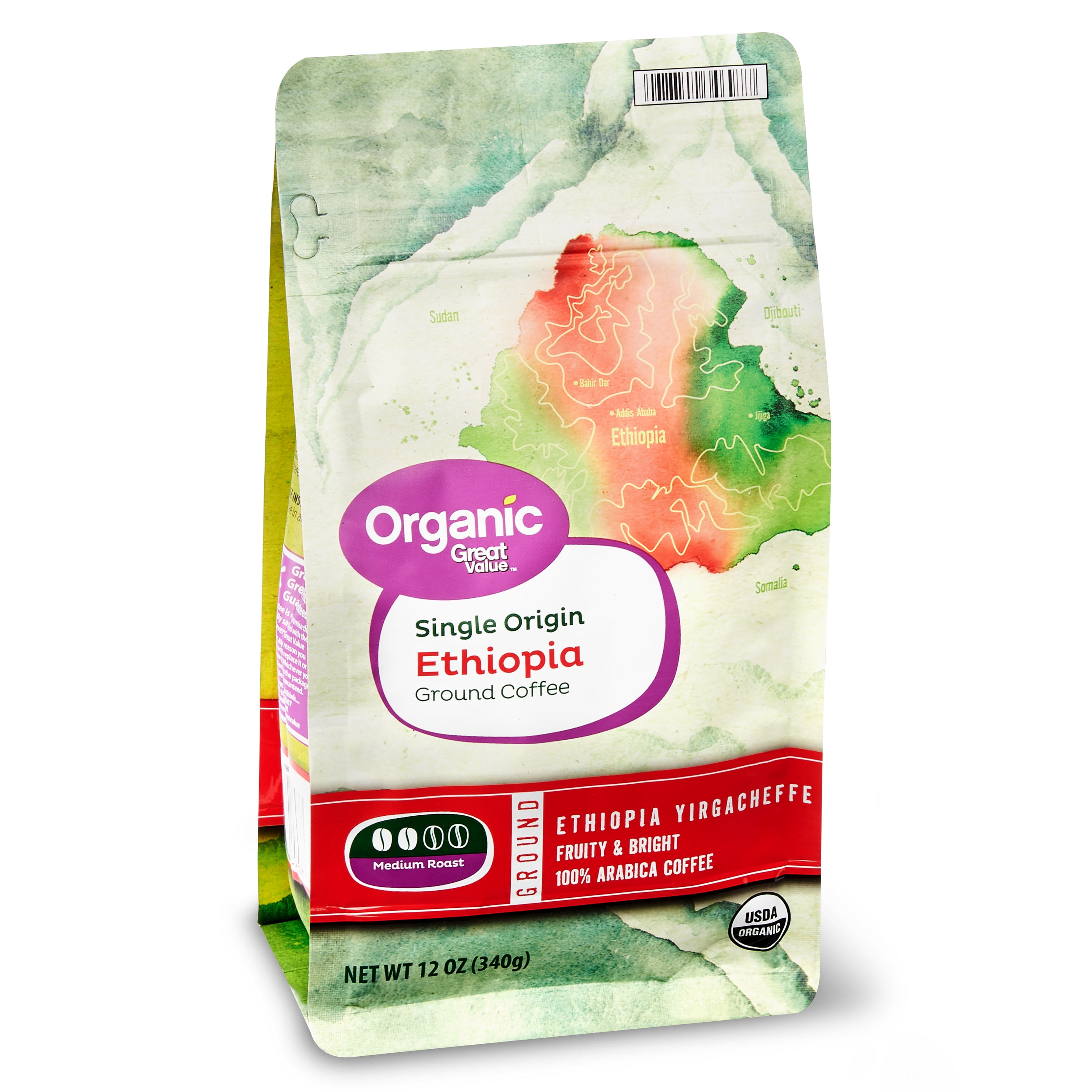 Great Value Organic Single Origin Ethiopia Ground Coffee, 12 oz ...