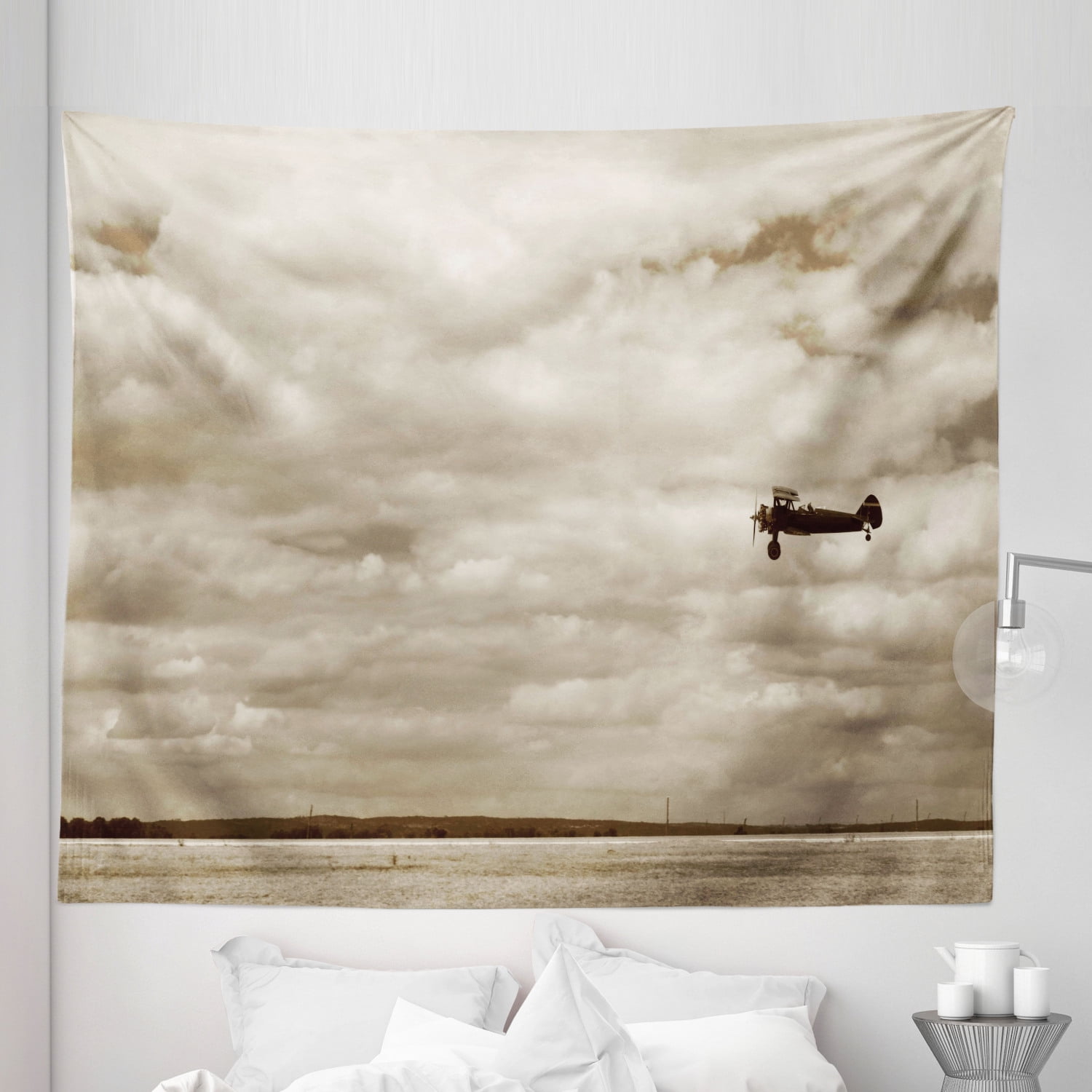 Vintage Airplane Tapestry, Airplane Dramatic Cloudy Skies Aviation ...