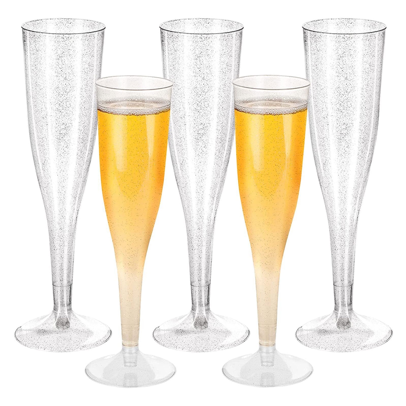 10 Pack Elegant Plastic Wine Glasses for Parties, 4.5 Oz Gold Glitter ...