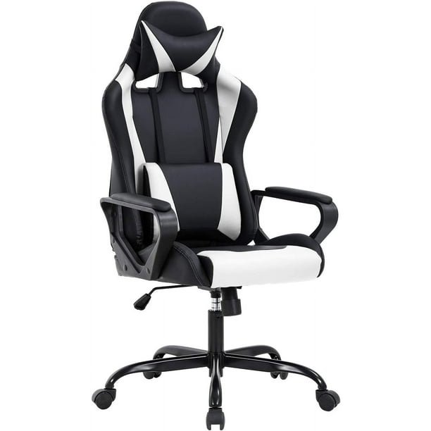 High-Back Ergonomic White Office Chair with Lumbar Support - PU Leather ...