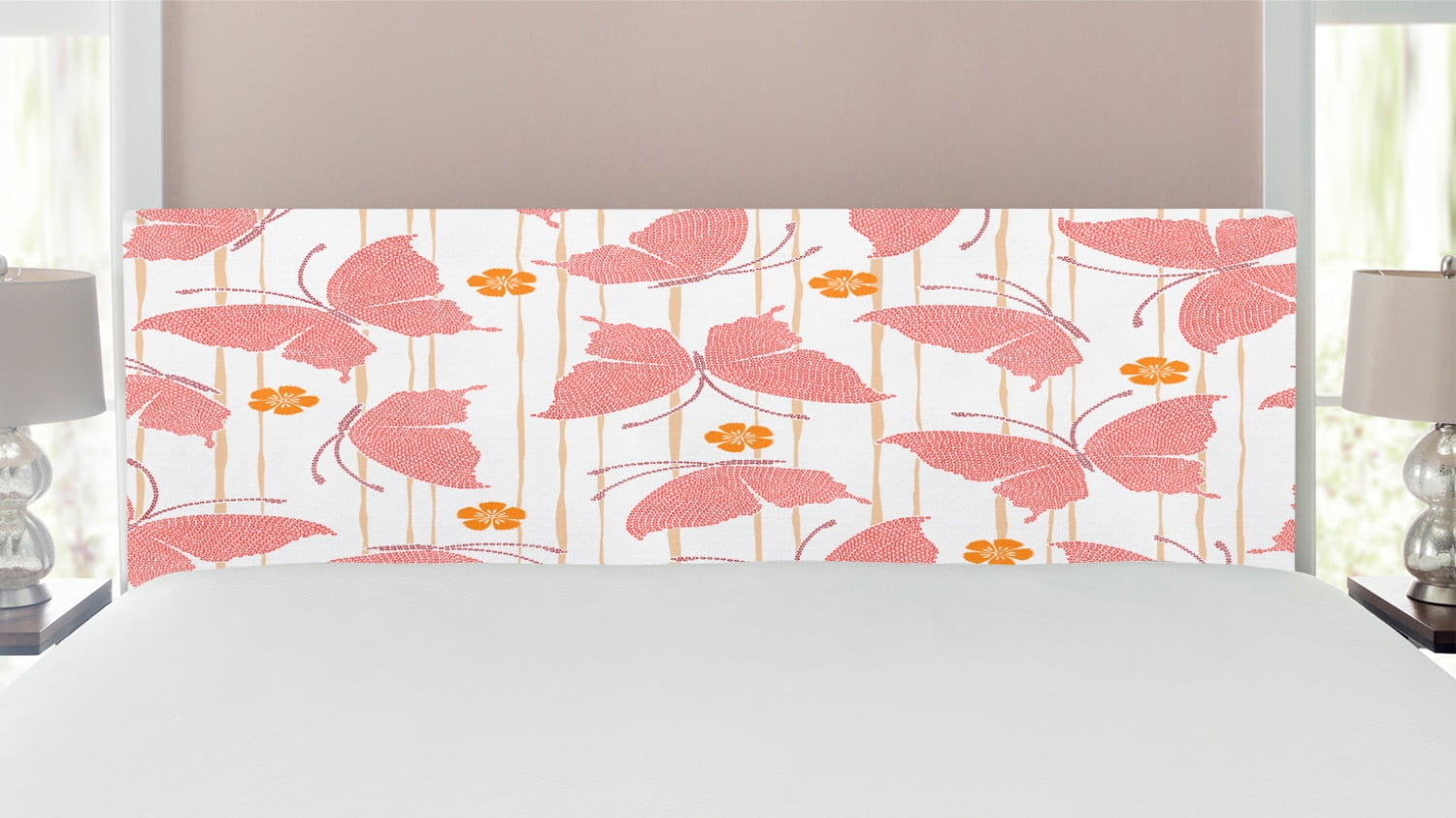 Butterfly Headboard, Pattern of Butterflies Small Flowers with Digital ...