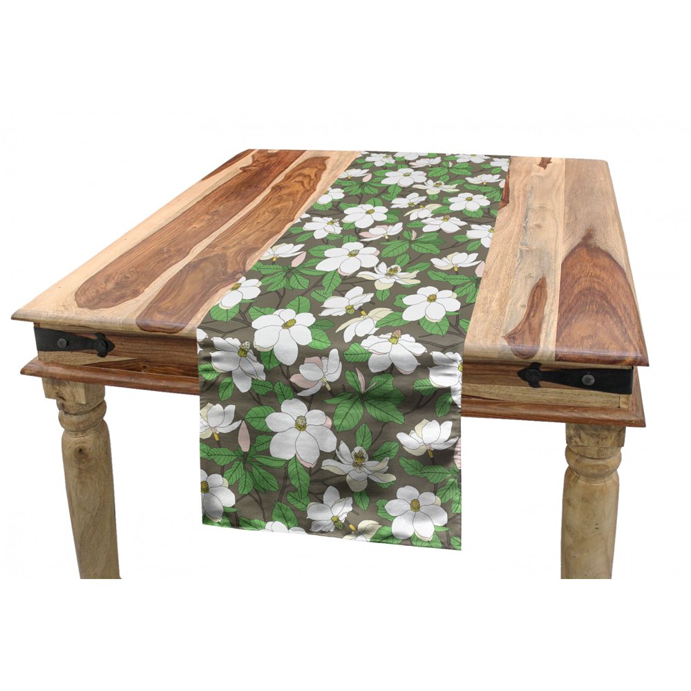 Floral Table Runner, Magnolia Flower Bouquets Blooming Petals Gardening ...