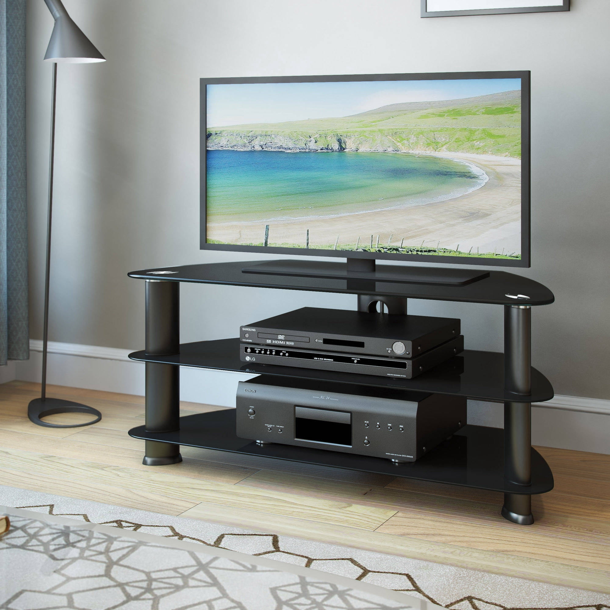 Laguna Satin Black Corner TV Stand For TVs Up To 50 Walmart Laguna Satin Black Corner TV Stand For TVs Up To 50 Walmart