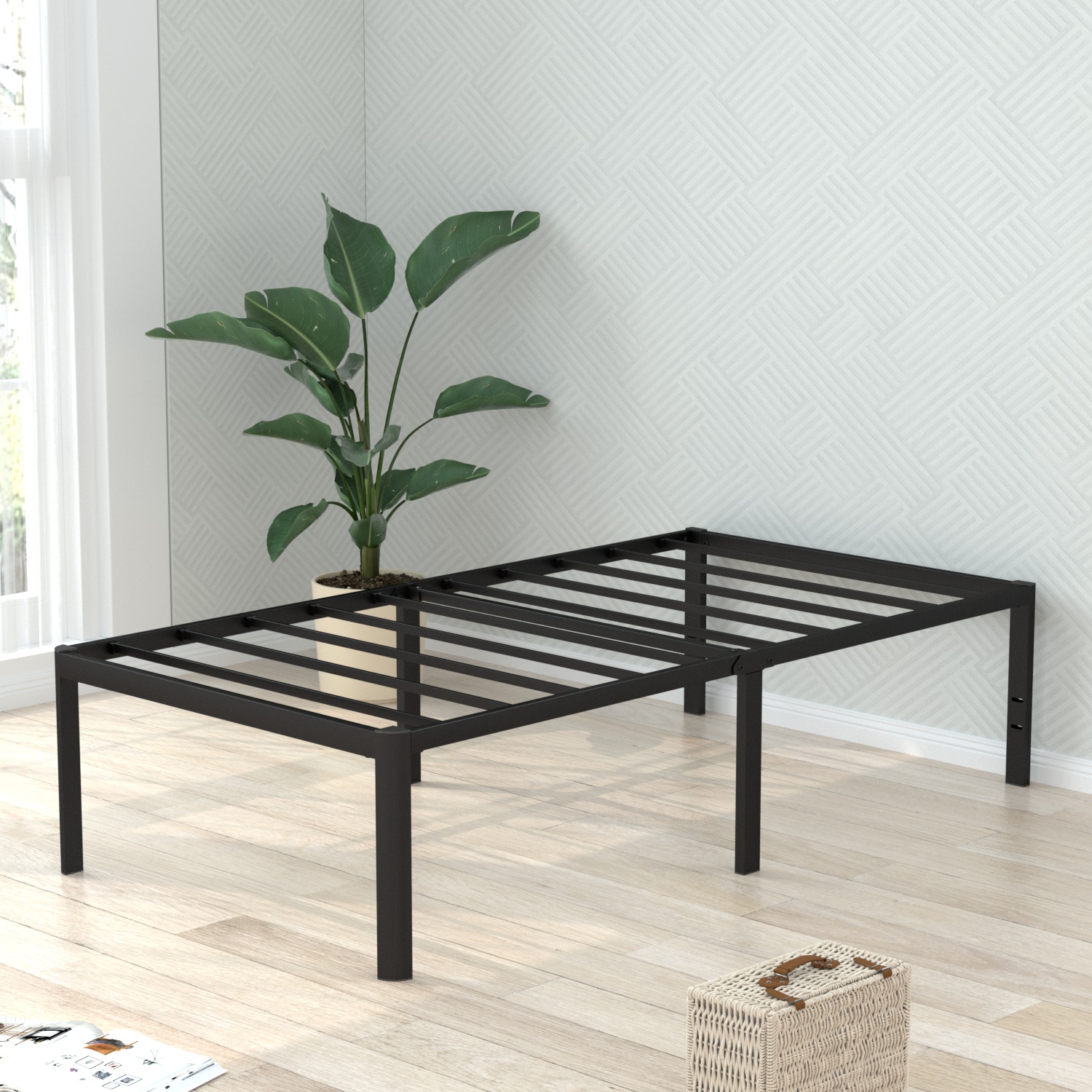 VENI 18" Heavy Duty Metal Platform Rounded Edge Bed Frame with Steel ...