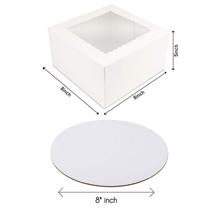 Cake Boxes 8" x 8" x 5" and Round Cake Boards 8" Inch, Bakery Box with ...