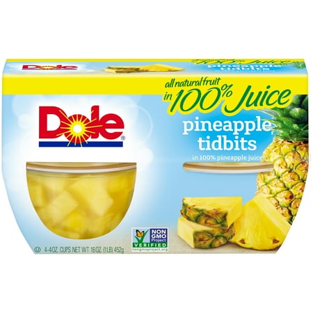 Dole Fruit Bowls, Pineapple Tidbits in 100% Pineapple Juice, 4 Ounce (4 ...