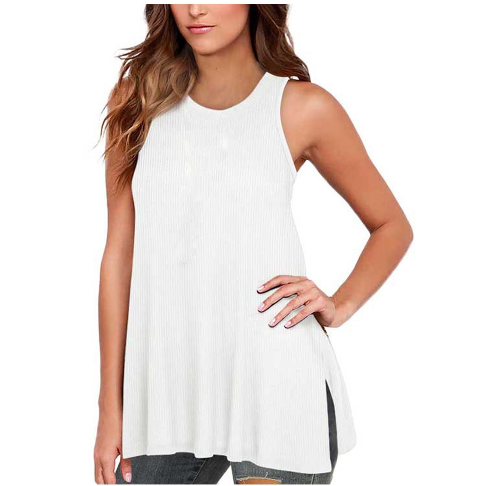 JURANMO Sleeveless Tops for Women Loose Fit Crewneck Flowy Soft Tunic ...