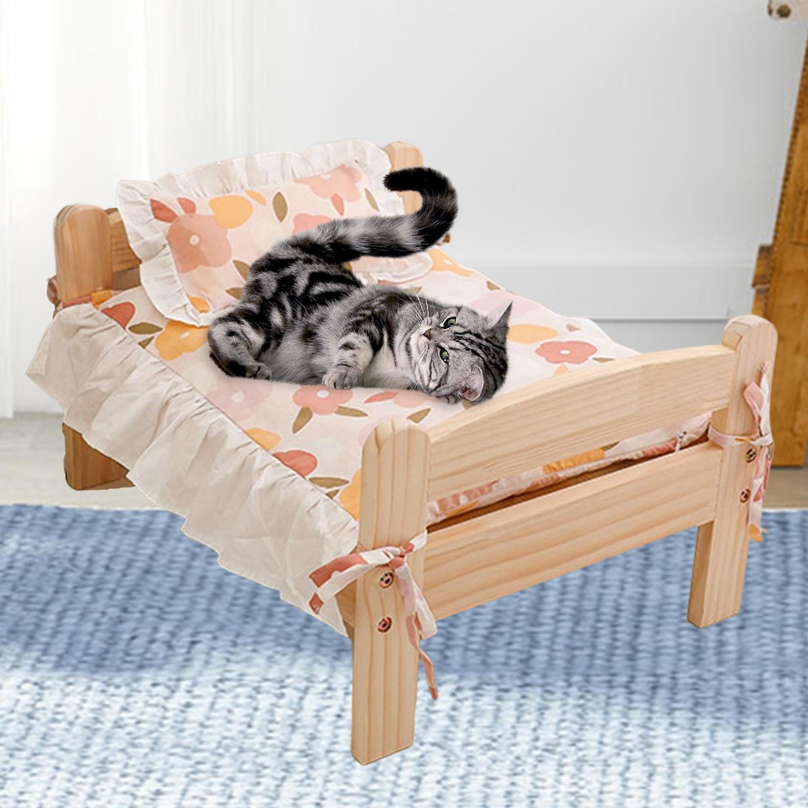 Pet Cat Bed, Small Dog Bed Puppy Kennel Kitten House Wood Winter ...
