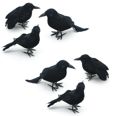 FanShow 6-Piece Set Halloween Crow Prop Large Realistic Raven Feathered ...
