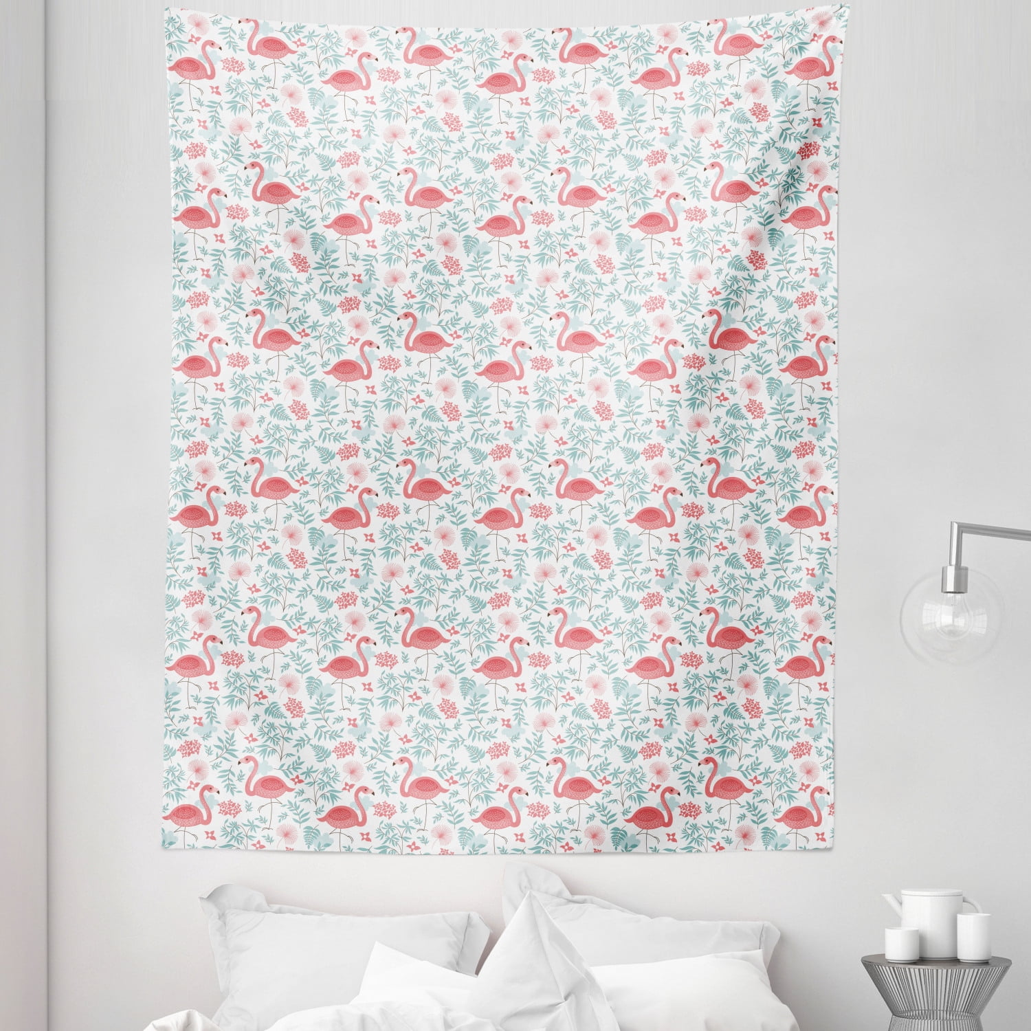Flamingo Tapestry, Rich Botanical Composition with Abstract Ornate ...