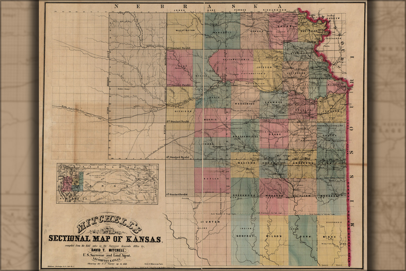 24"x36" Gallery Poster, Mitchell's sectional map of Kansas 1859 ...