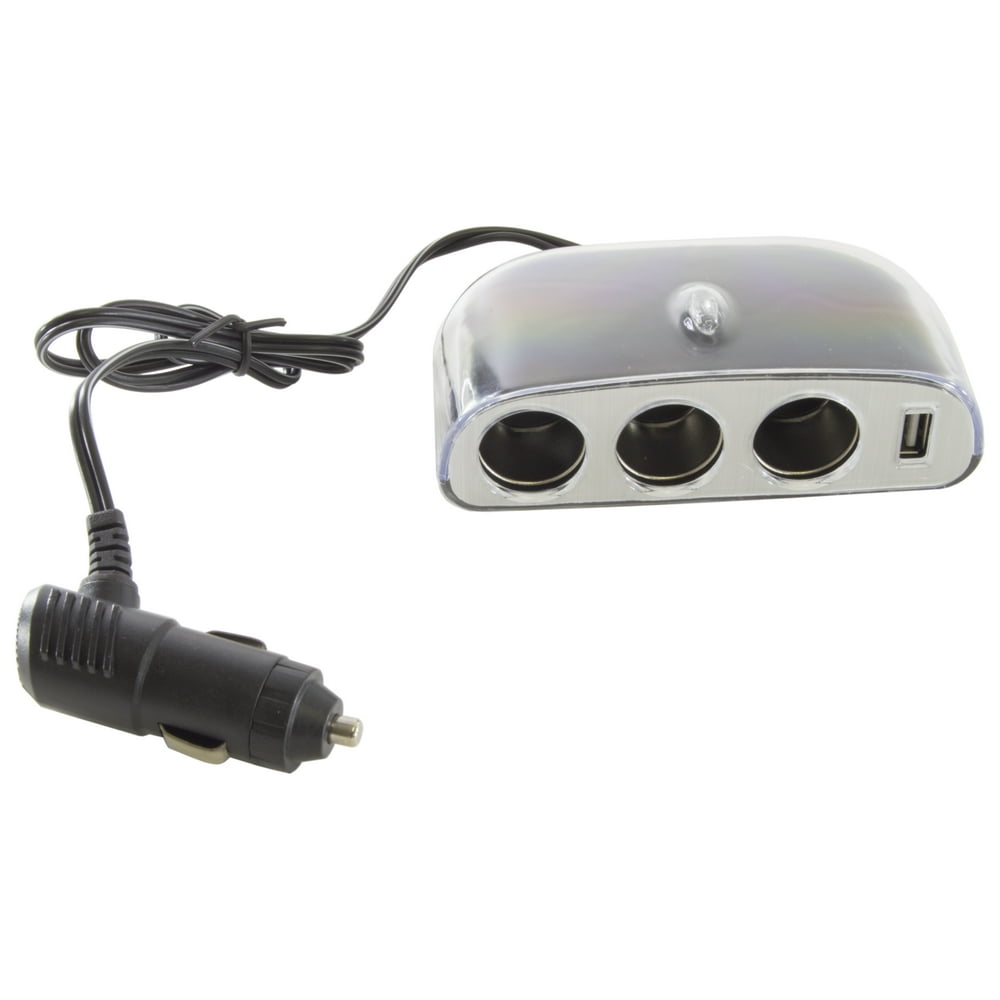 3-Way Multi Socket Auto Car Cigarette Lighter Splitter with USB Port ...