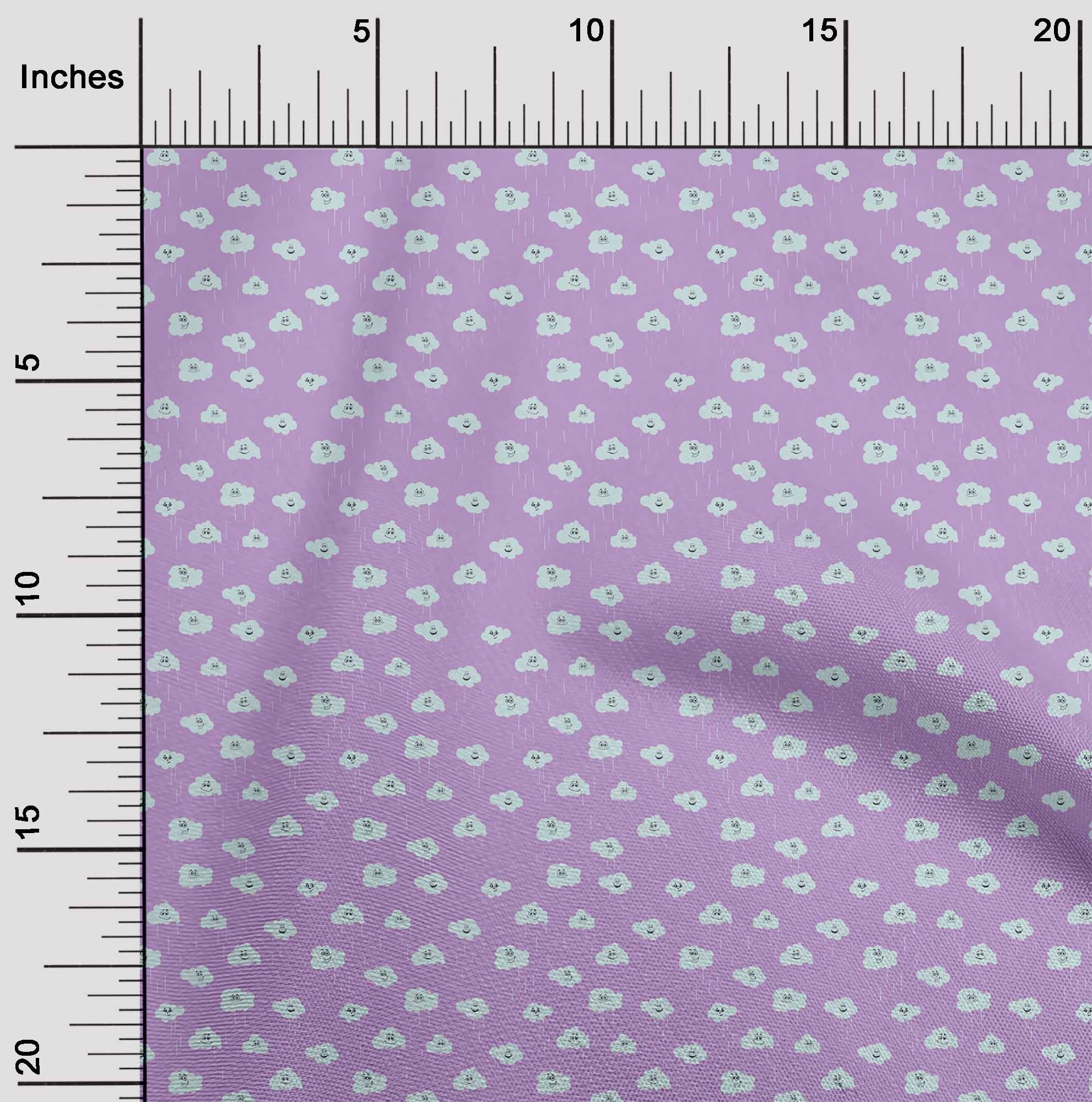 oneOone Organic Cotton Poplin Twill Fabric Rainy Clouds Nature Print ...
