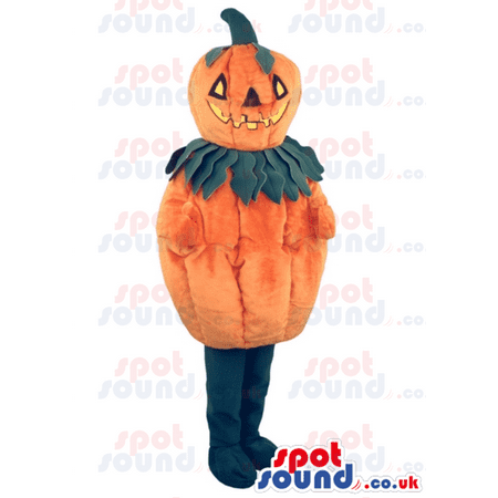 Halloween Pumpkin SPOTSOUND Mascot With Carved Smile And Yellow Eyes - Mascots-Mascots for fruit ...