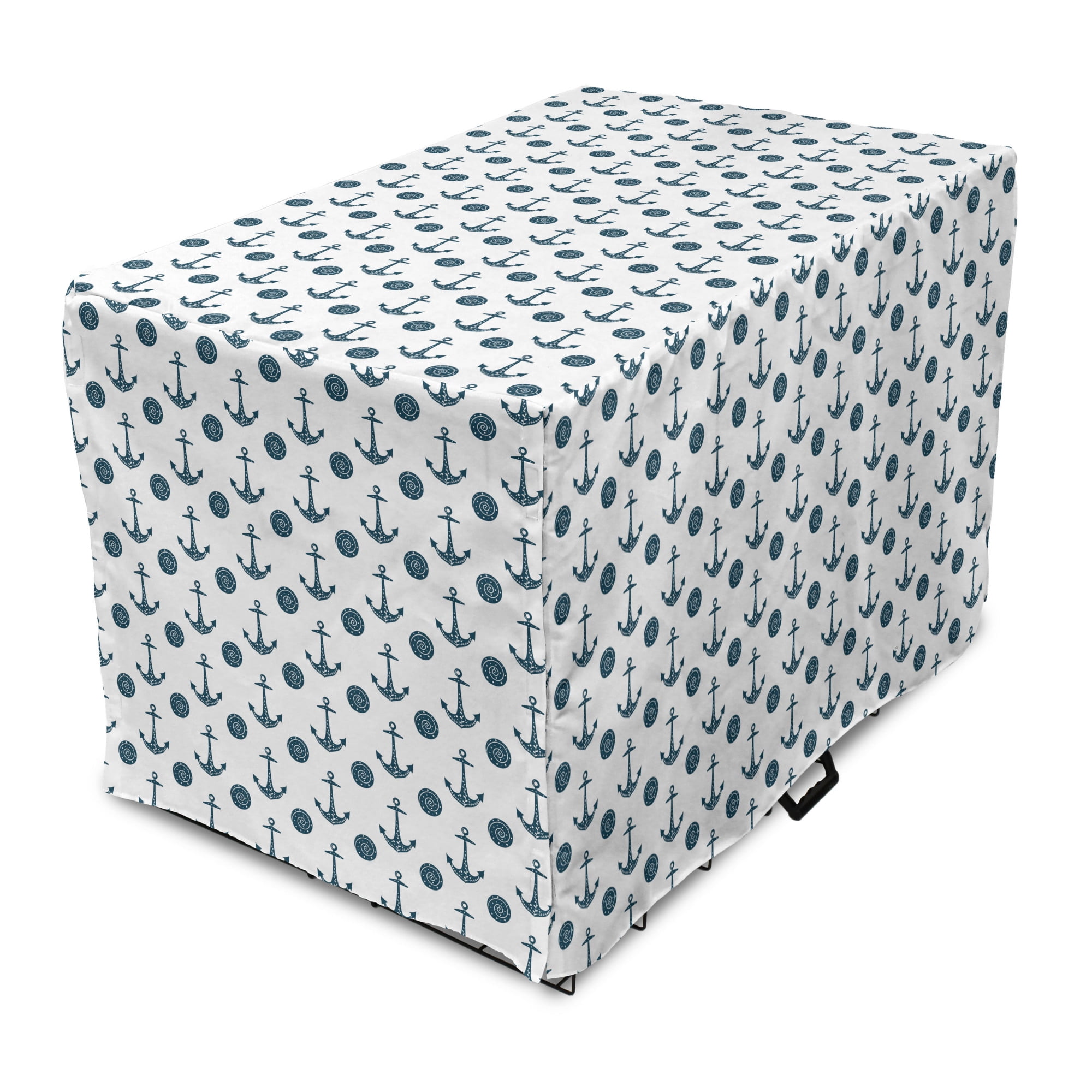 Nautical Blue Dog Crate Cover, Monochrome Pattern of Anchors and Round ...