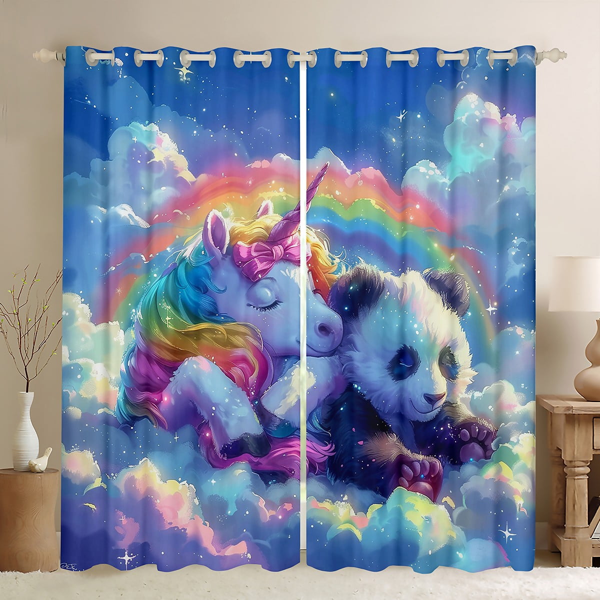 Click here for Erosebridal Unicorn Panda Curtains For Living Room... prices