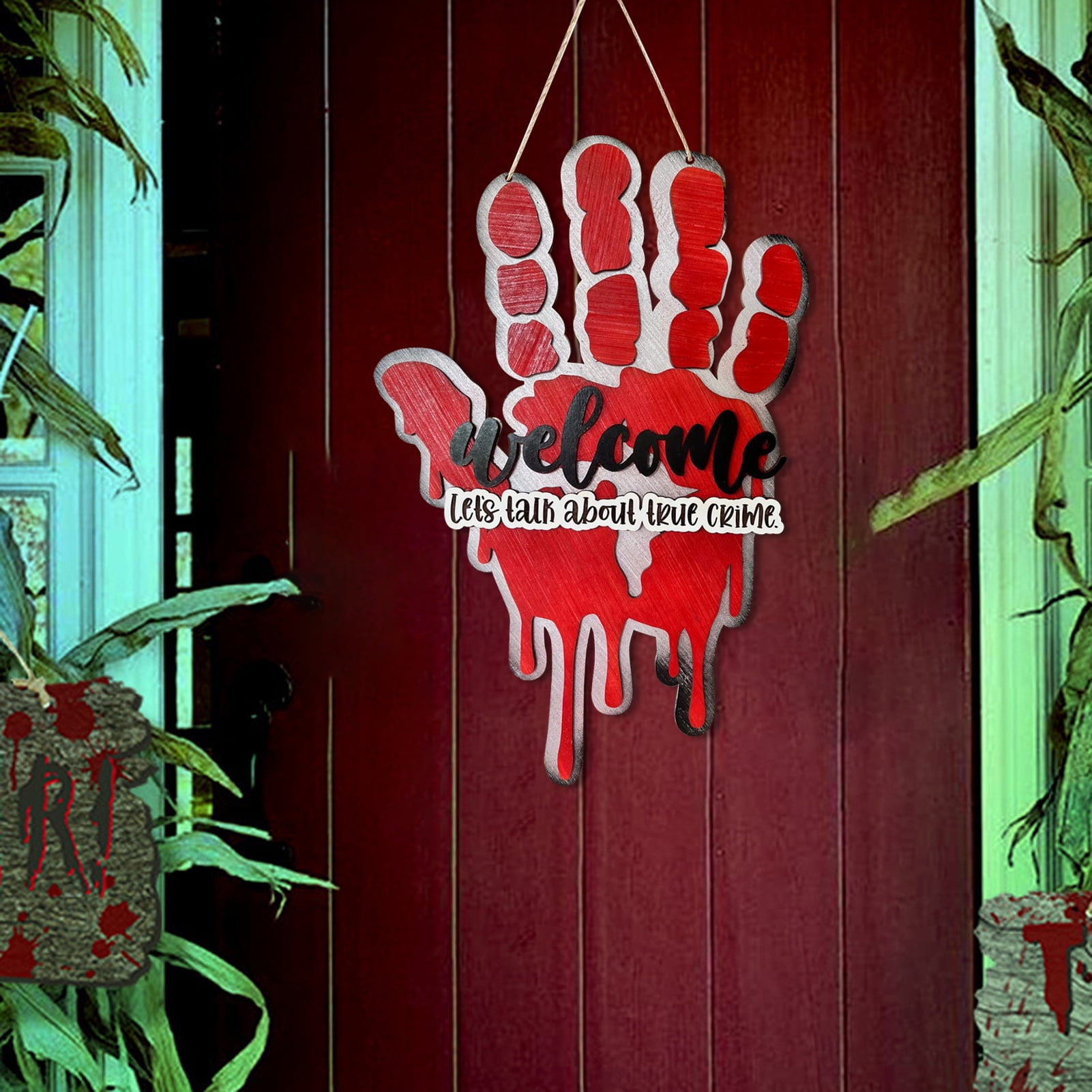 Opvise Halloween Door Sign Spooky Red Handprint Indoor Outdoor Front ...