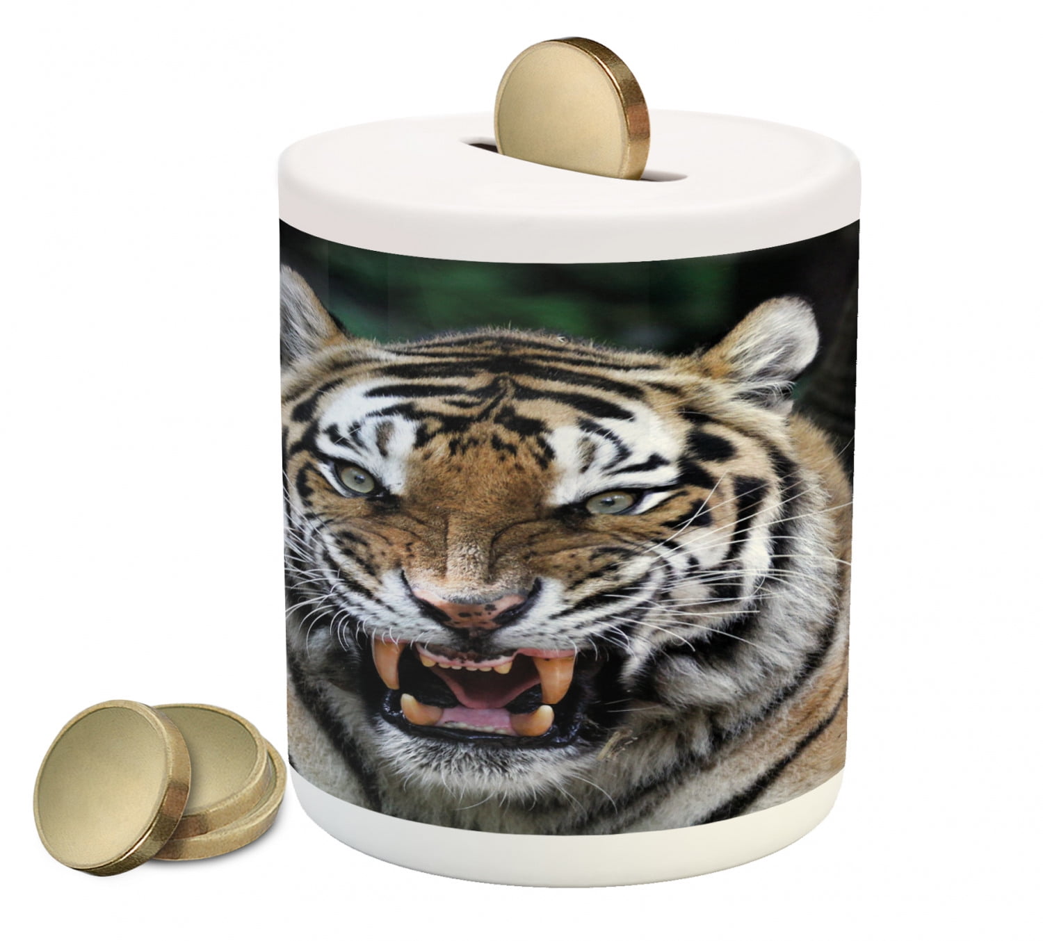 African Piggy Bank, Tiger Face with Roaring Wildlife Safari Savannah ...