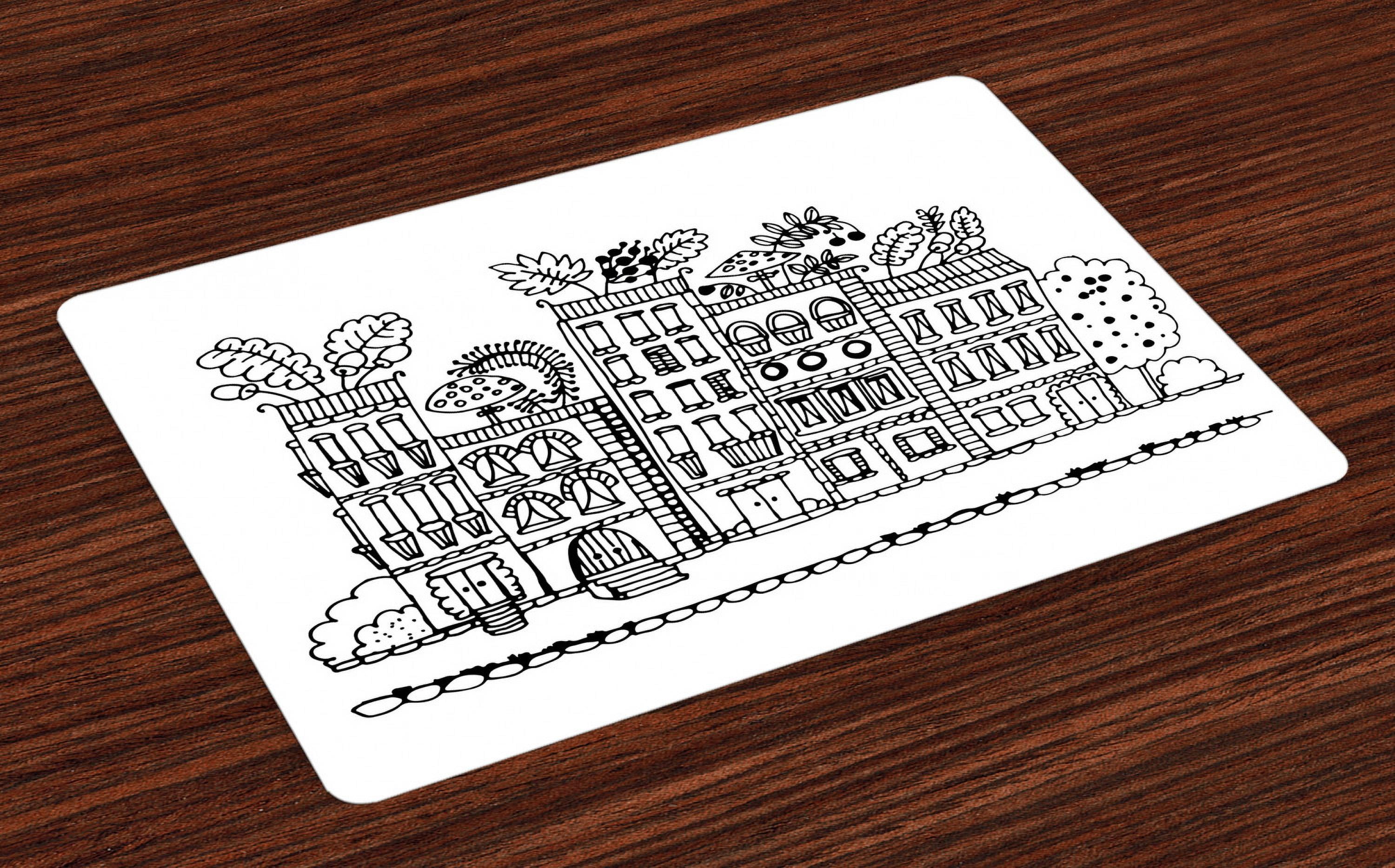 Ambesonne Modern Place Mats Set of 4, Sketchy Cartoon Drawing Art ...