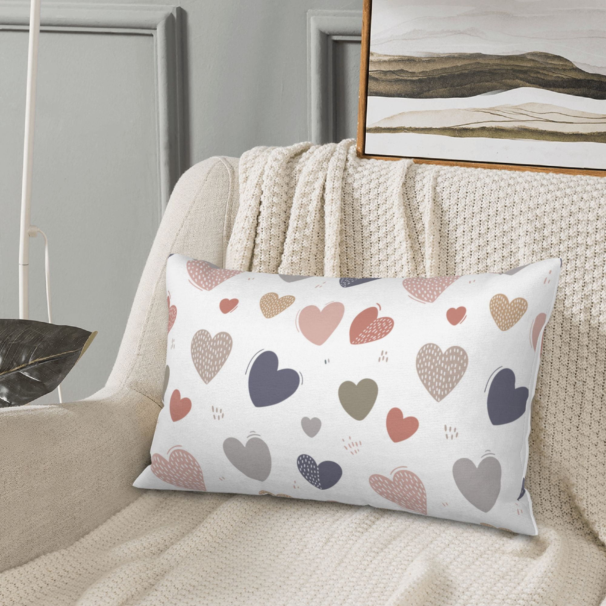 ZNDUO Rectangular Plush Cushion Cover, Cute Doodle Hearts Pattern Non ...