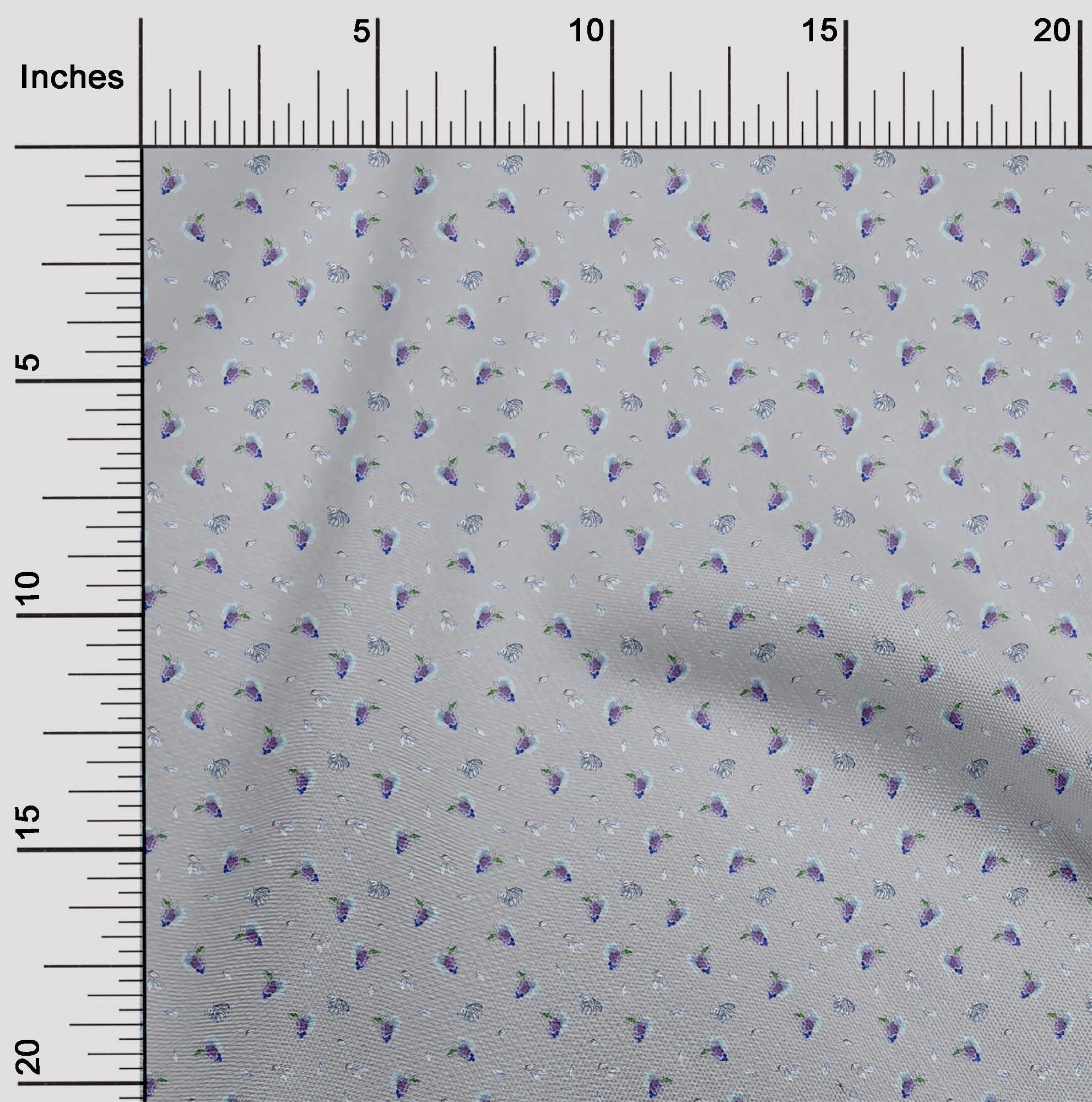 oneOone Silk Tabby Fabric Leaves & Grapes Fruits Print Fabric by The ...