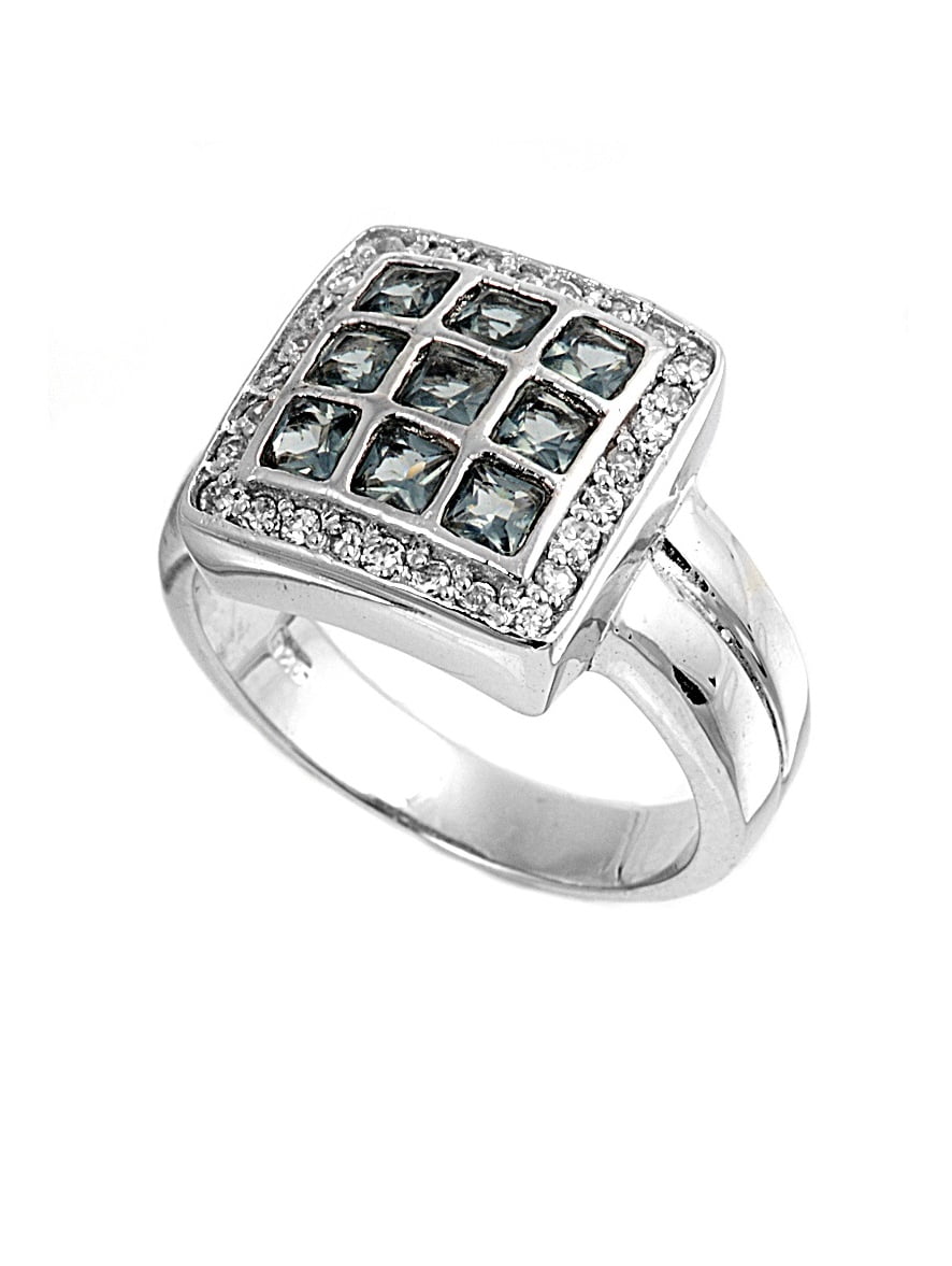 Tic Tac Toe Pad Center Simulated Aquamarine Cubic Zirconia Ring ...