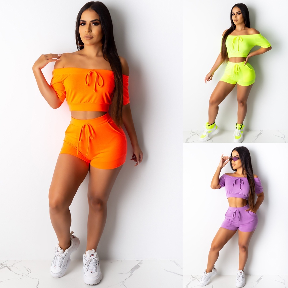 Women 2 Piece Outfits Short Sleeve Crop Top Pants Set Casual Jumpsuit