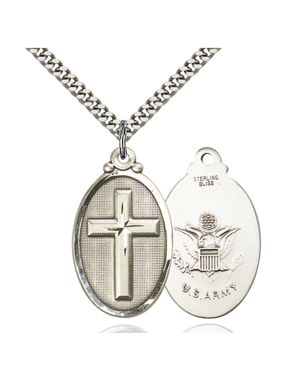 Sterling Silver Cross / Army Pendant 1 1/4 x 5/8 inches with Heavy Curb ...