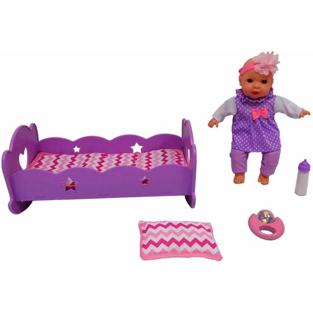 MSL 12" Baby and Rocking Crib with Sounds, Purple - Walmart.com