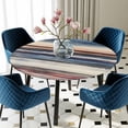 Abstract Stripes Round Table Cover, Coastal Blue Beige Purple Red ...