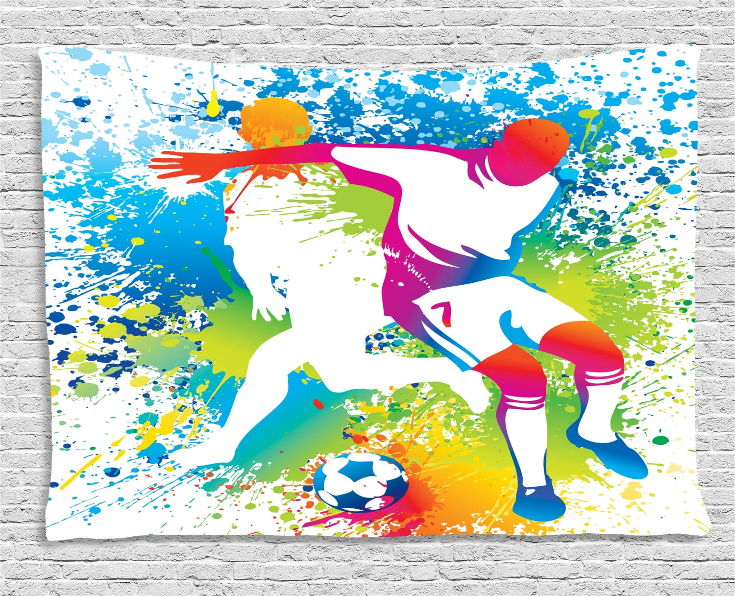 Youth Tapestry, Football Players with a Soccer Ball and Colorful Grunge ...