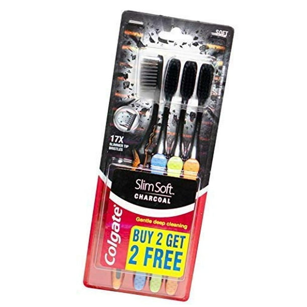Colgate Slim Soft Charcoal Toothbrush (Pack of 3) 17x Slimmer Soft Tip ...
