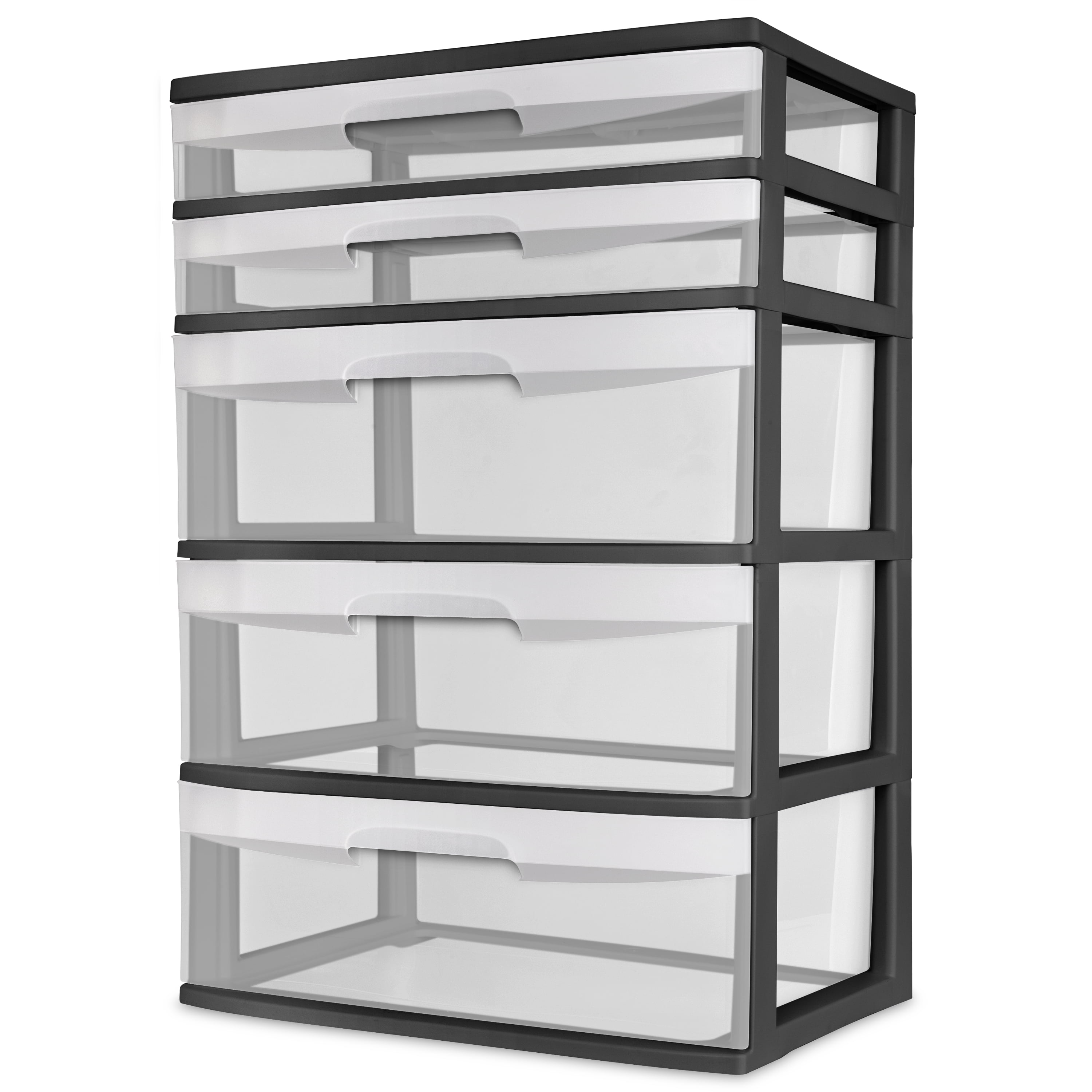 5 Drawer Wide Tower Storage Sterilite Organizer Cabinet Heavy Plastic