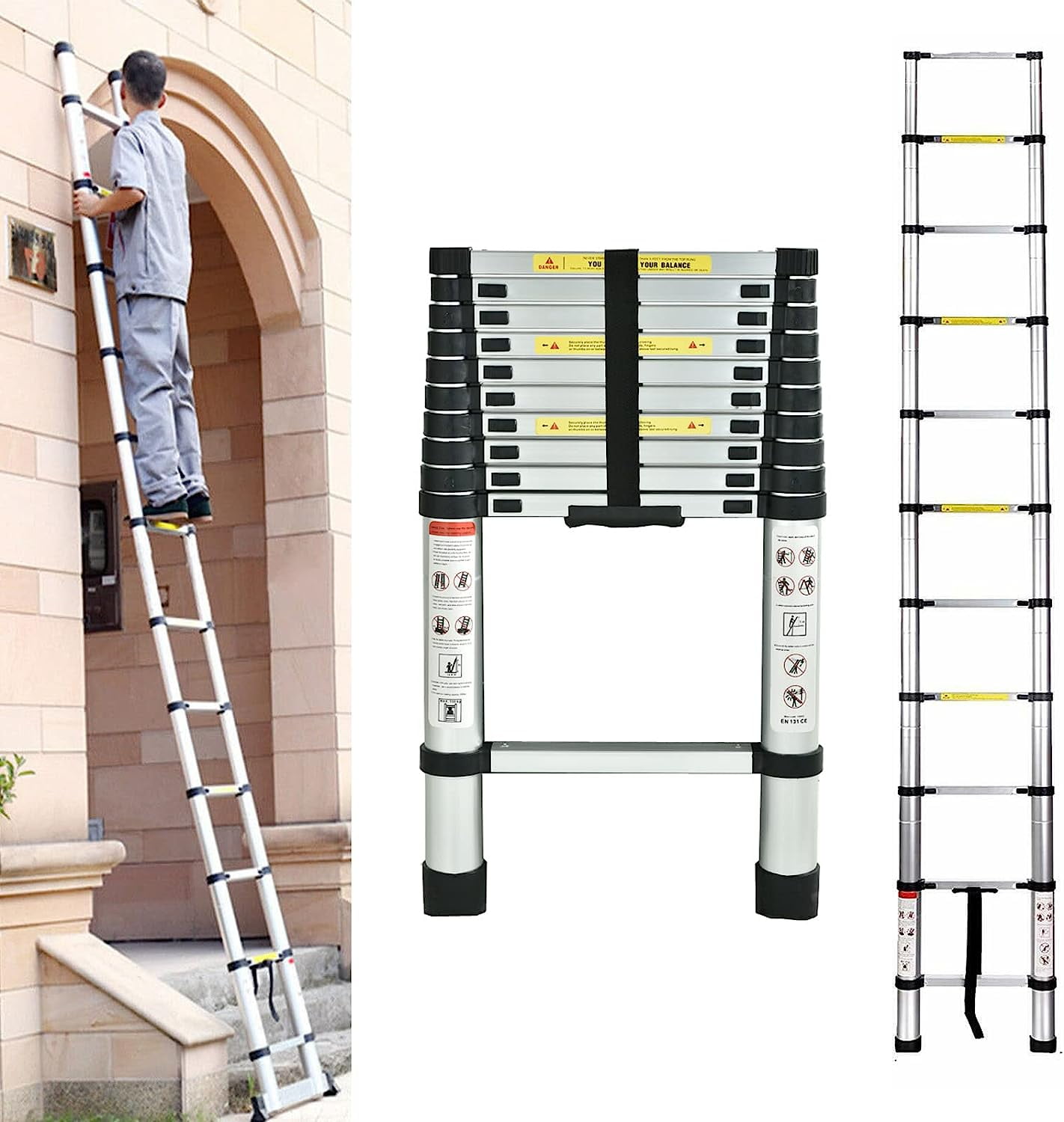 Telescoping Ladder 10FT Telescopic Extension Ladder Loft Ladder Attic ...