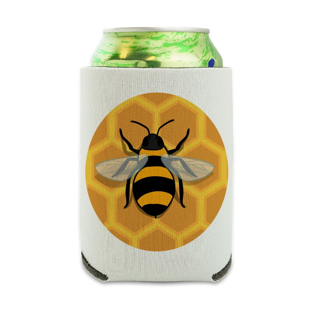 Bee on Honeycomb Can Cooler - Drink Sleeve Hugger Collapsible Insulator ...